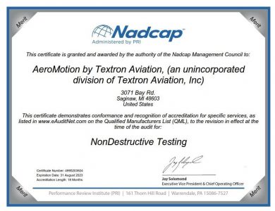 AeroMotion Nadcap NDT Certificate 4995203924 08-31-2023 - AeroMotion by ...